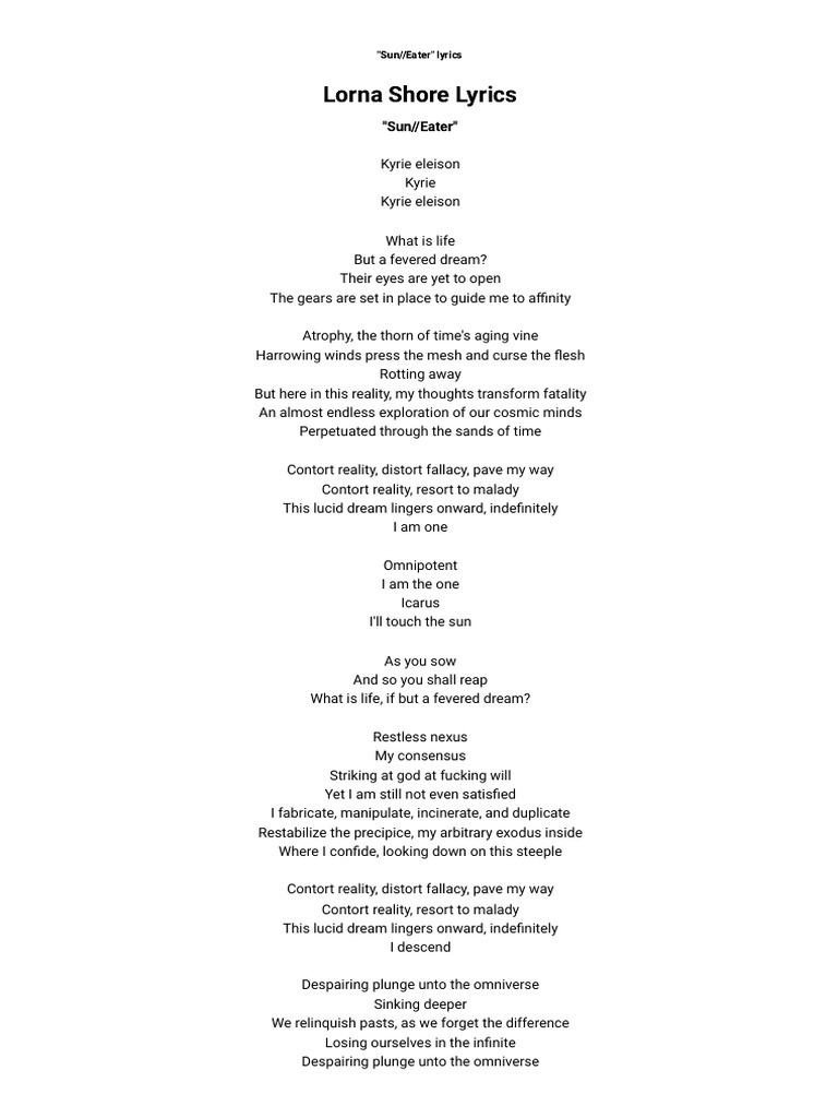 Lorna Shore - Sun - Eater Lyrics | PDF