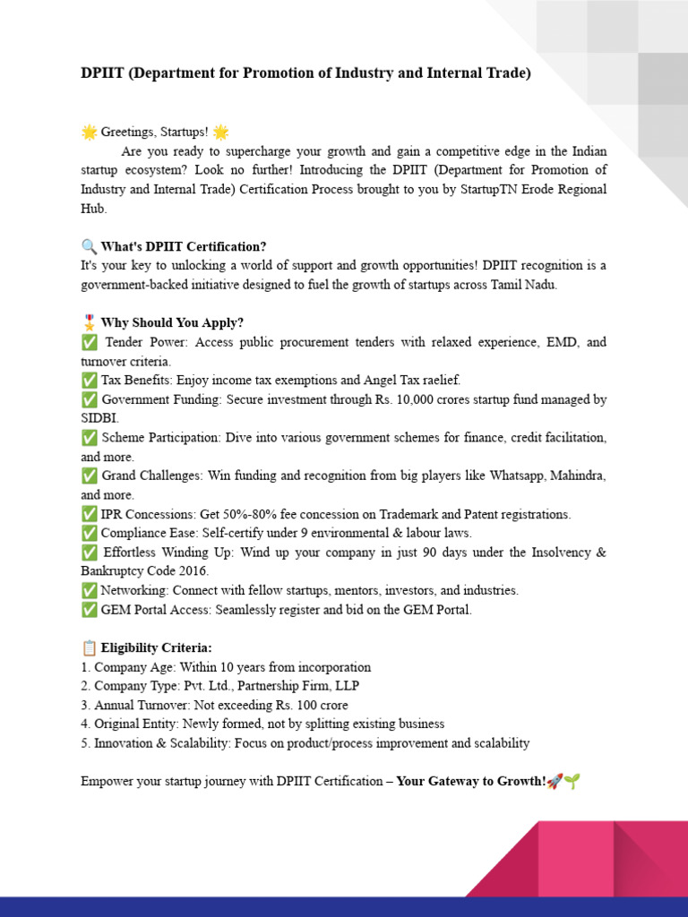 DPIIT (Department For Promotion of Industry and Internal Trade) | PDF