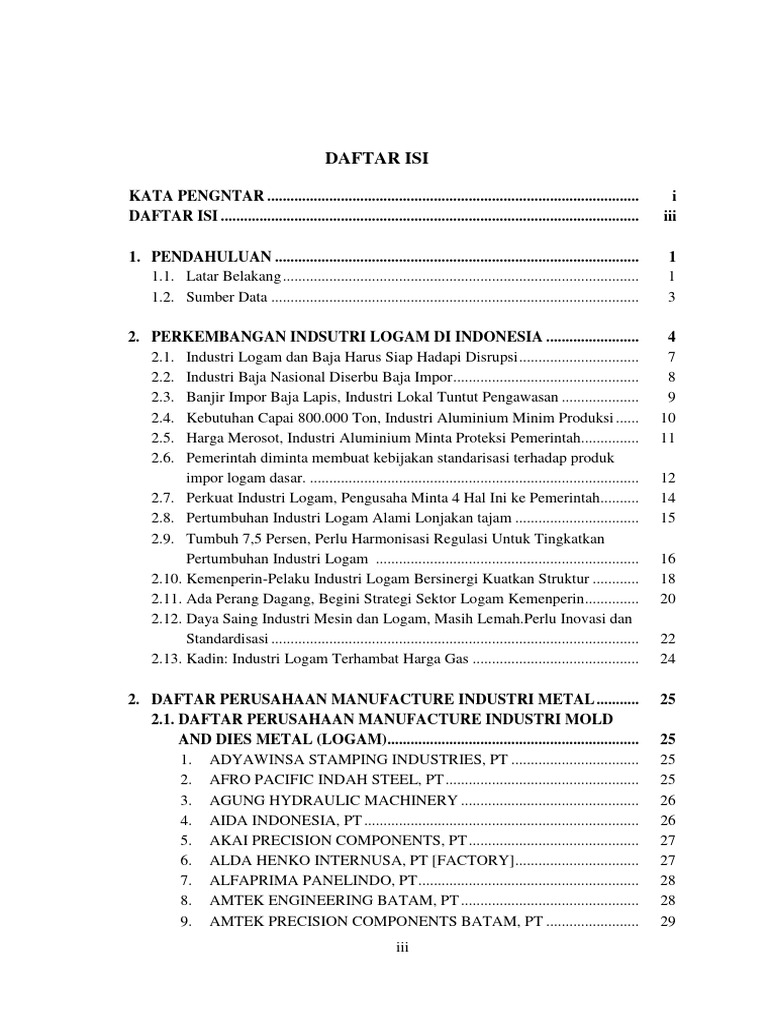 Daftar Isi Dir Manufac Metal | PDF