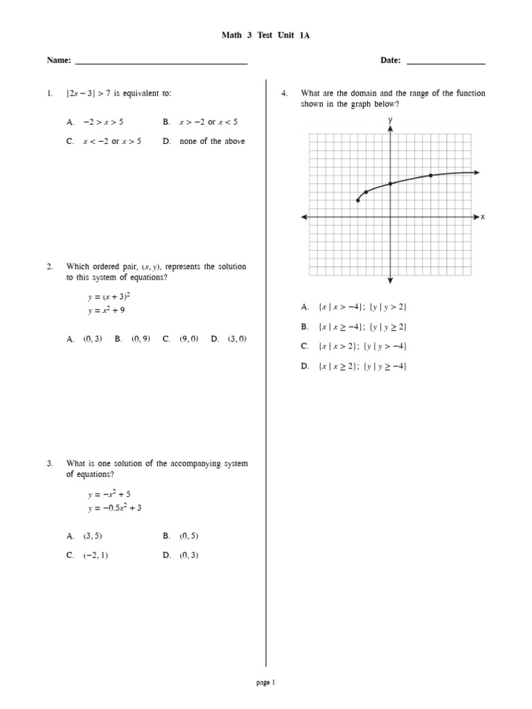 Math 3 Unit 1 Practice Test | PDF | Mathematical Objects | Mathematical ...