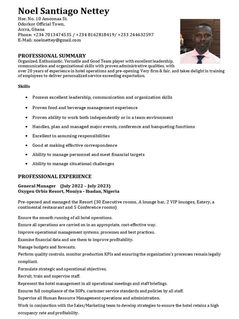 Noel Nettey Resume | PDF | Sales | Hotel