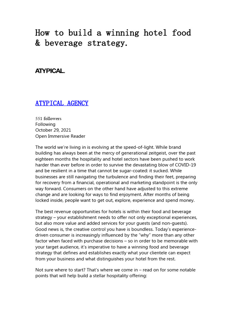 How To Build A Winning Hotel Food | PDF | Strategic Planning ...