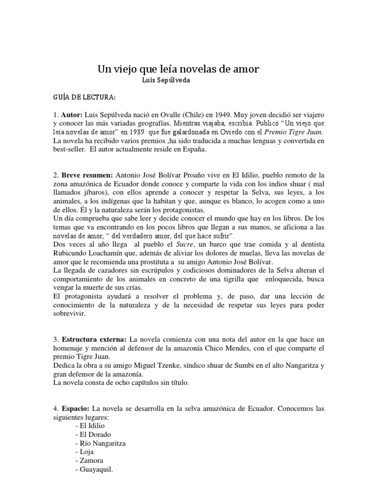 Guía de Lectura - Un Viejo Que Leía Novelas de Amor | PDF | Novelas