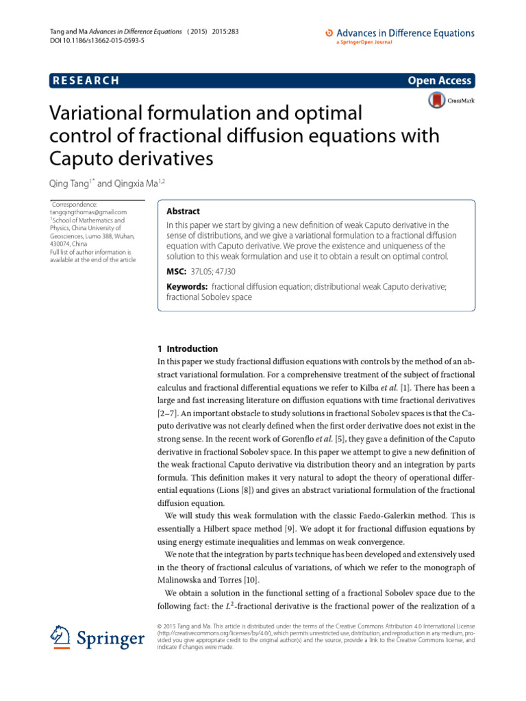 Optimal Control of Fractional Diffusion Equations | PDF | Calculus Of ...