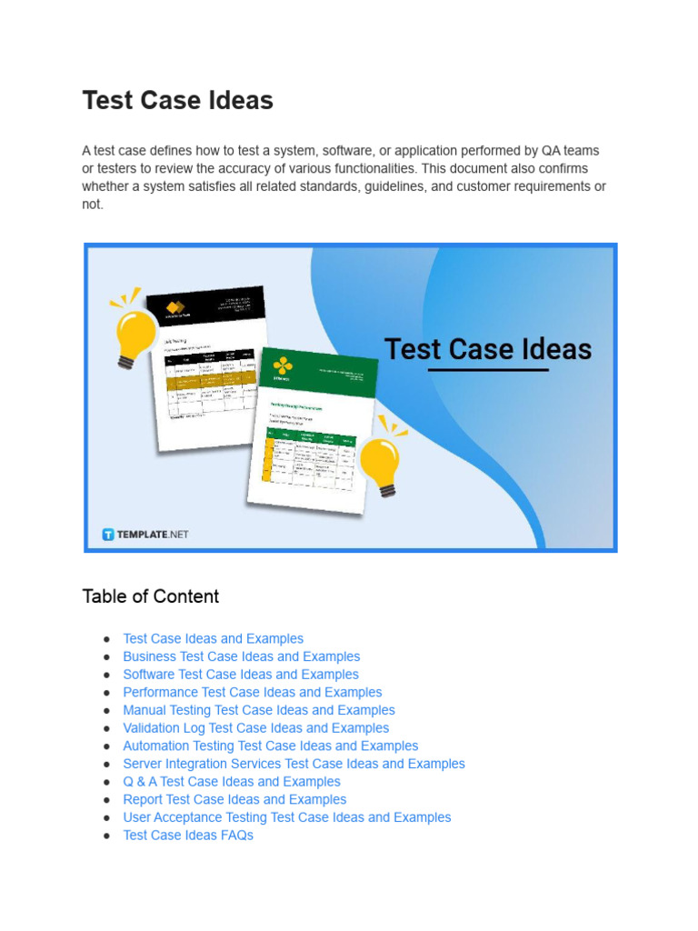 Test Case Ideas PDF | PDF | Software Testing | Product Development