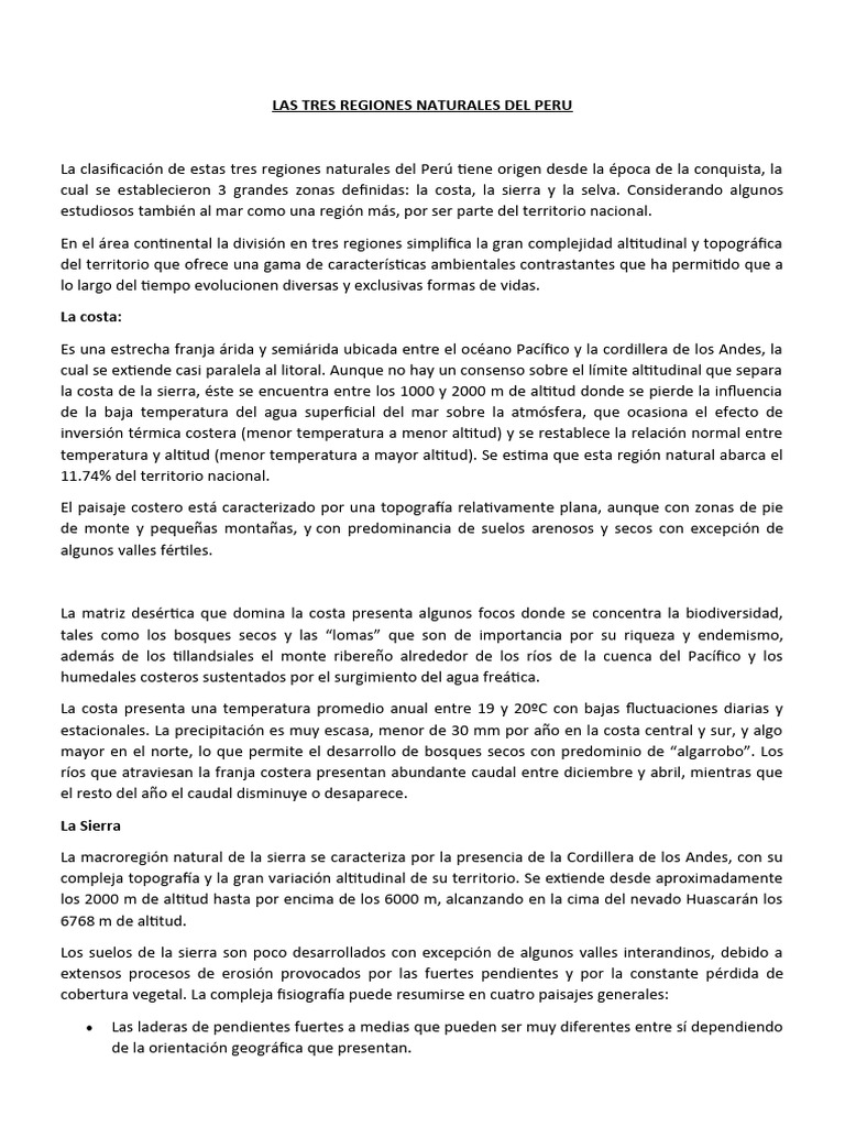 Tres Regiones Naturales del Perú | PDF | Andes | Perú