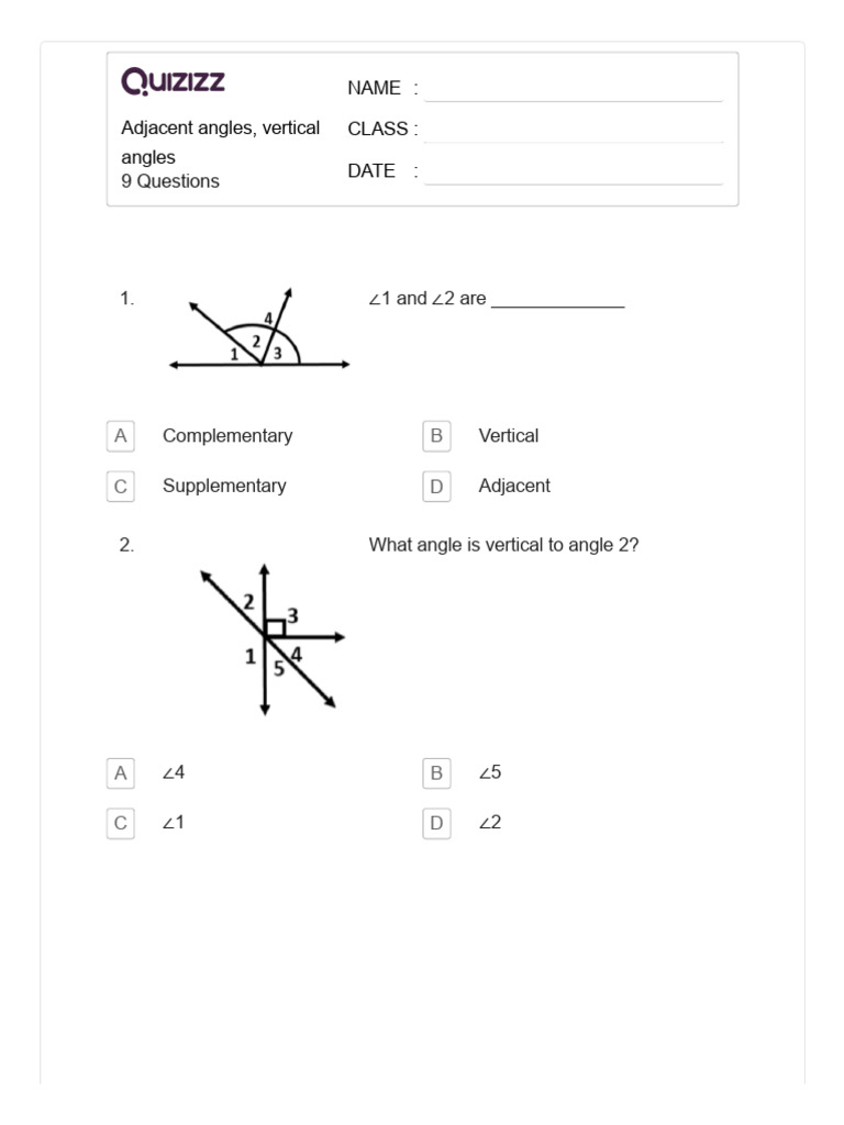 Adjacent Angles, Vertical Angles | PDF