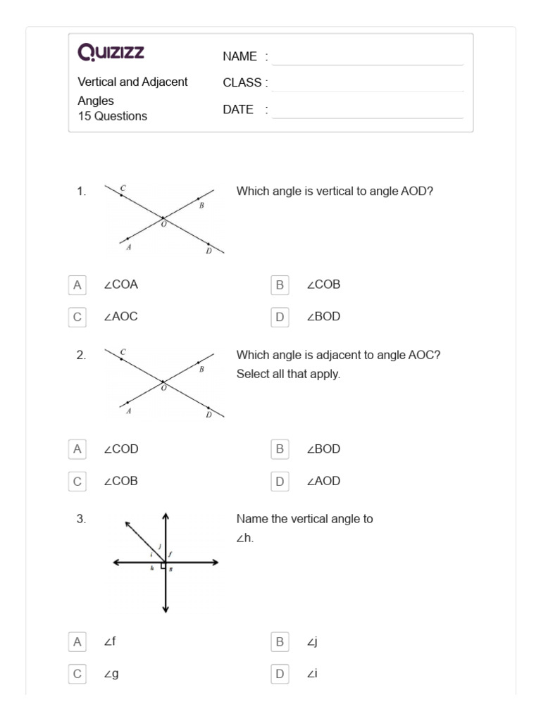 Vertical and Adjacent Angles | PDF
