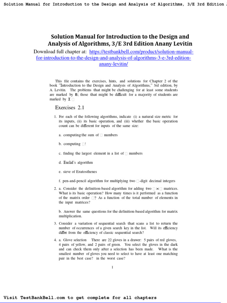 Solution Manual For Introduction To The Design And Analysis Of Algorithms 3 E 3rd Edition Anany