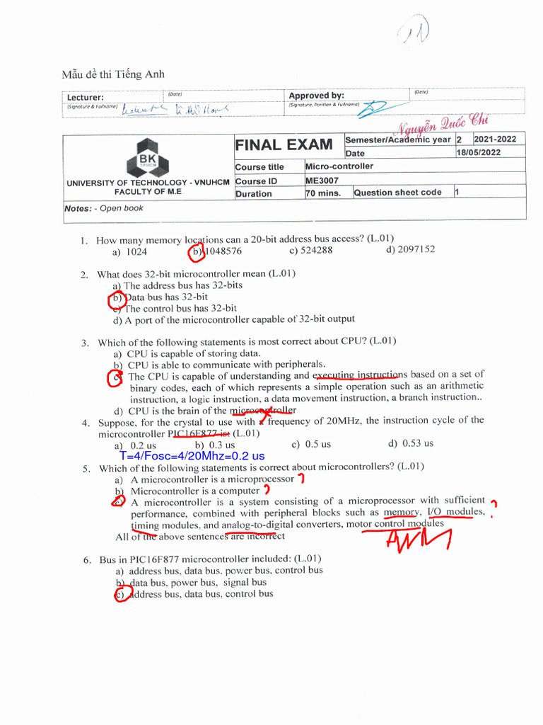 ME3007 Vi Điều khiển CLC | PDF