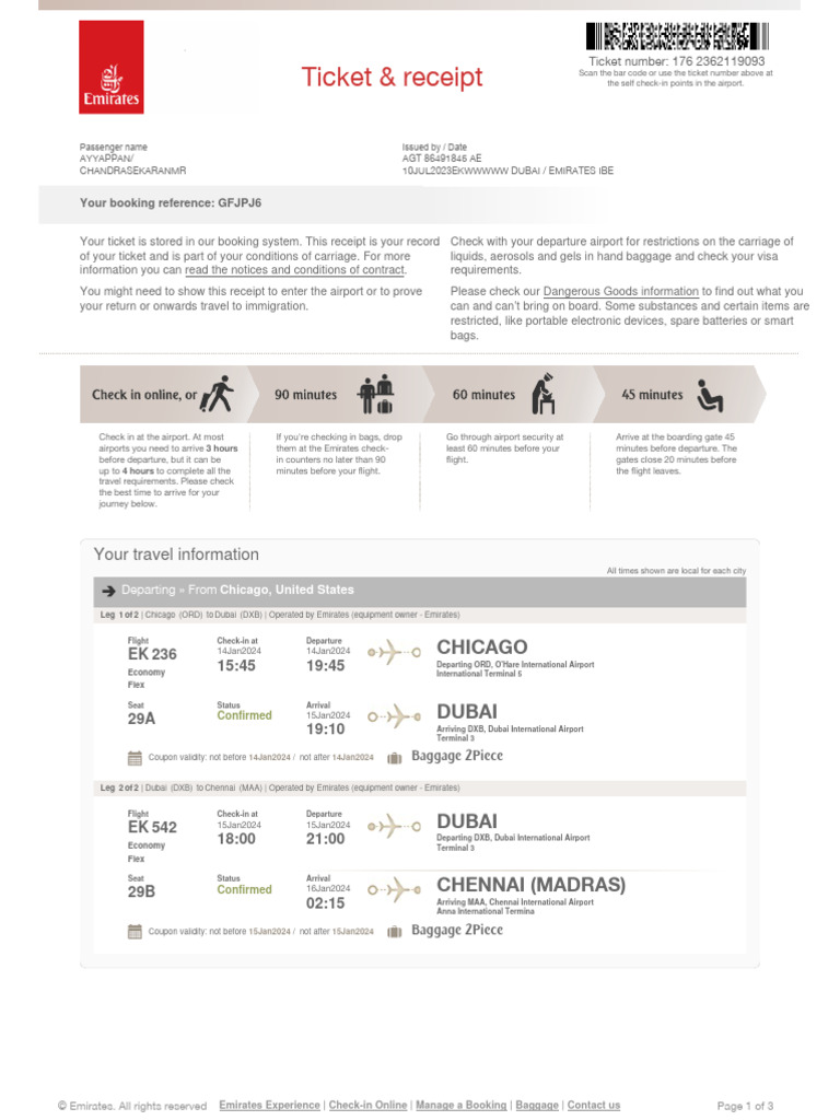 Emirates Ticket 1 | Download Free PDF | Transport | Aviation