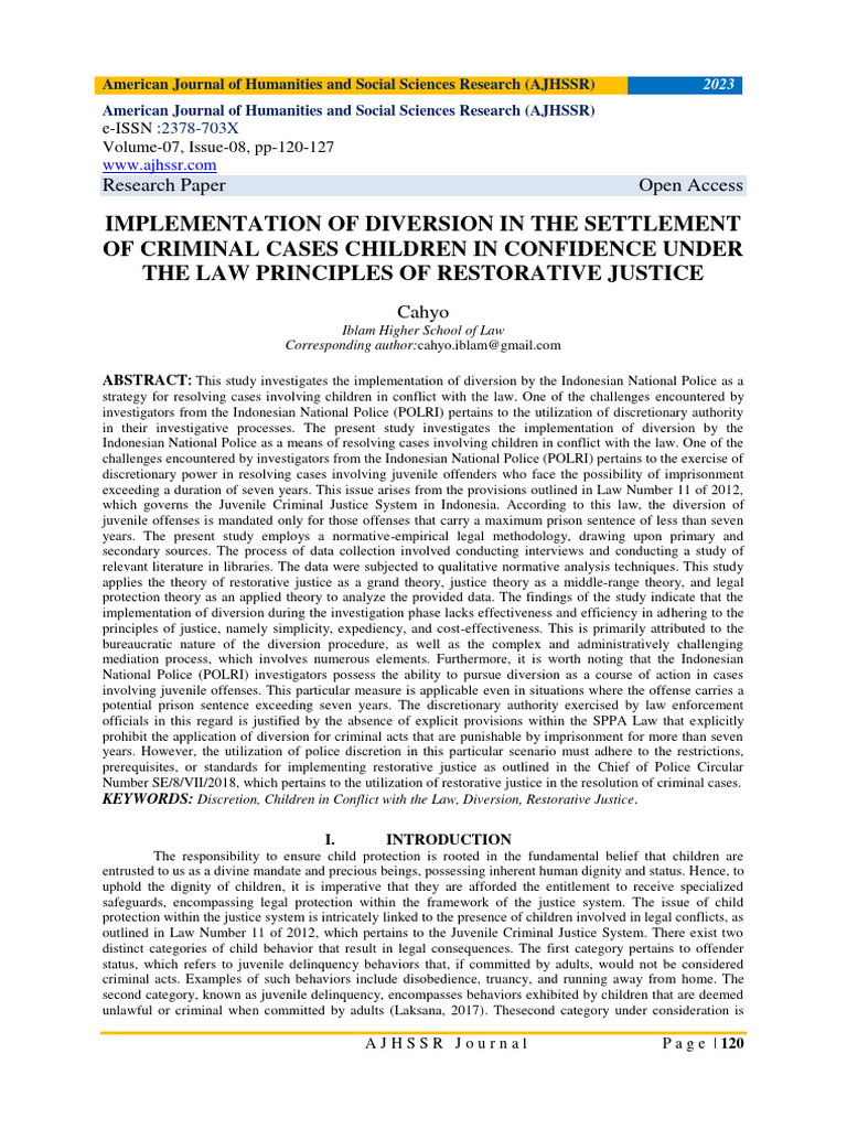 Implementation of Diversion in The Settlement of Criminal Cases ...