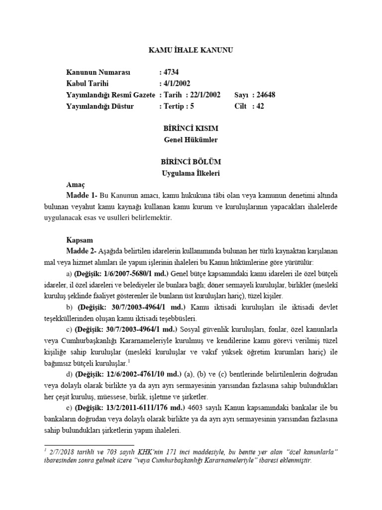 RG-24648 Kanun 4734 Sayılı Kamu İhale Kanunu | PDF