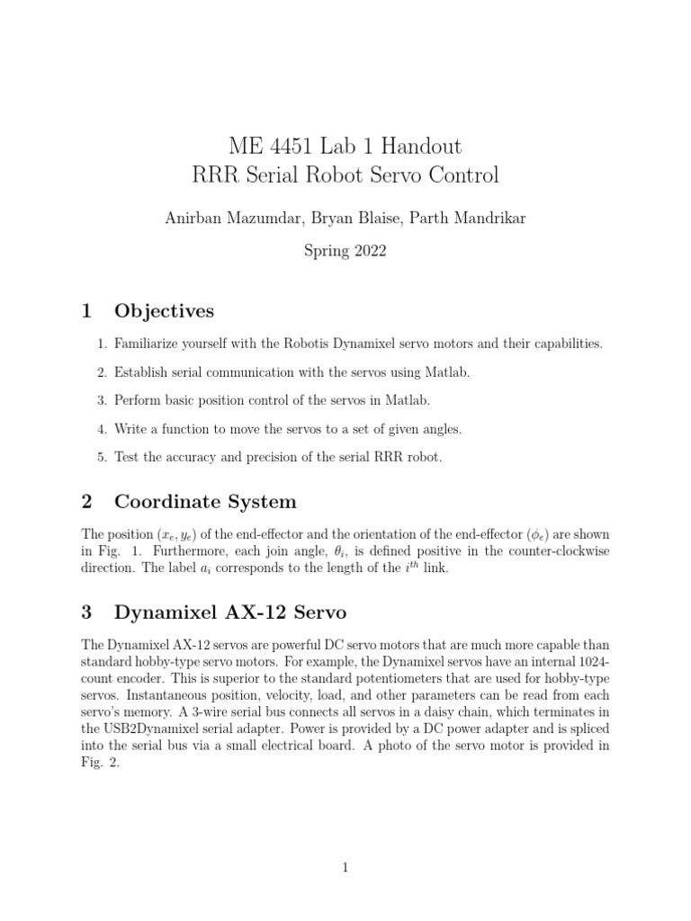 ME 4451 Lab 1 | PDF | Servomechanism | Robotics