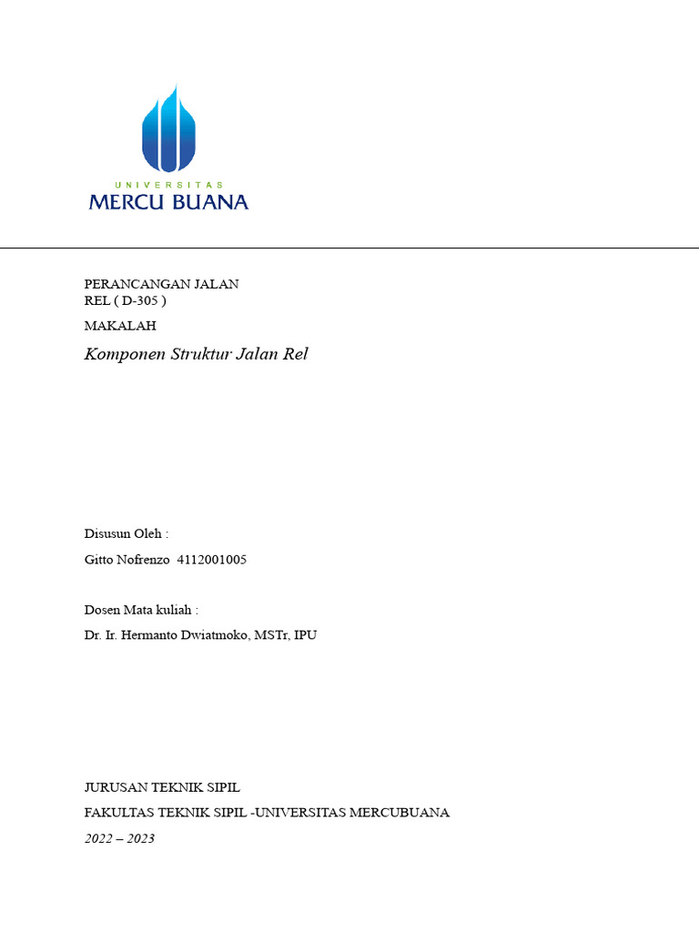 Makalah Komponen Struktur Jalan Rel - Gitto Nofrenzo 41120010053 | PDF Makalah Komponen Struktur Jalan Rel - Gitto Nofrenzo 41120010053 | PDF