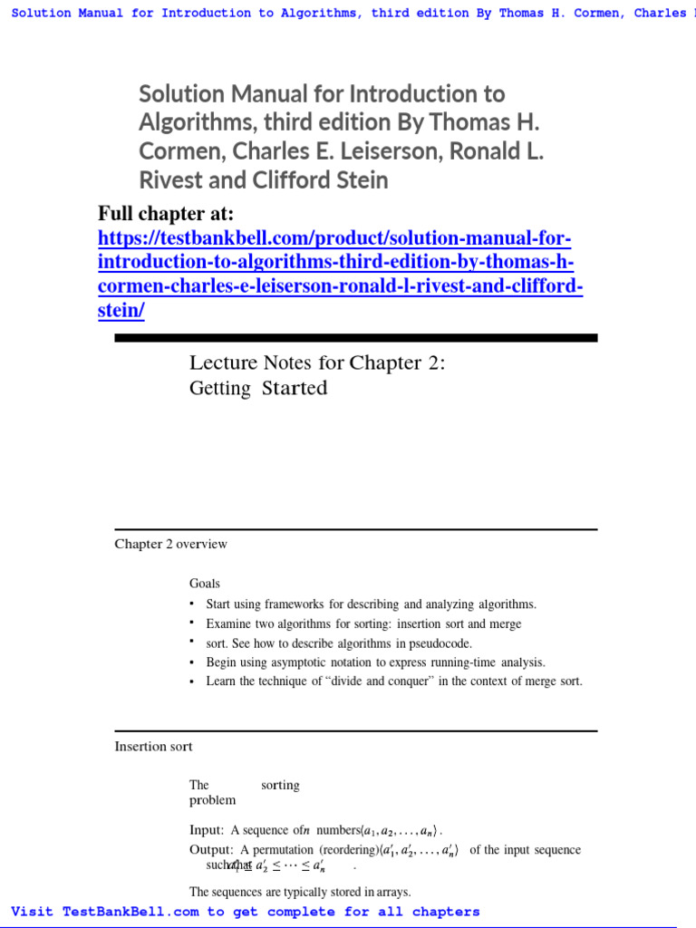 Solution Manual For Introduction To Algorithms Third Edition By Thomas H Cormen Charles E