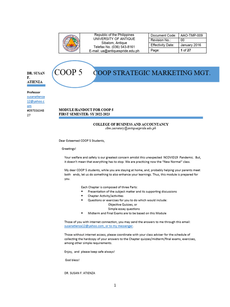 Revised Module in Coop 5 Strat Mktg. Mgt. | PDF | Market (Economics) | Marketing