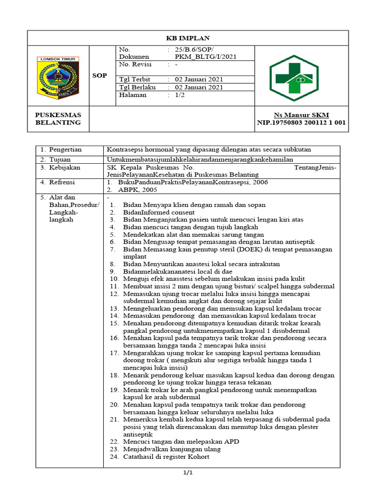 319.sop KB Implan Clear | PDF | Pengembangan Diri | Kesehatan Holistik