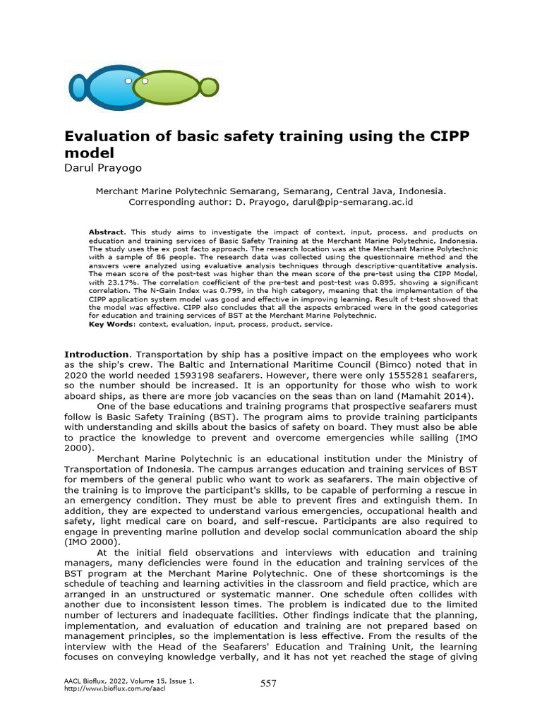 Darul Prayogo - Jurnal - Evaluation of Basic Safety Training Using The ...