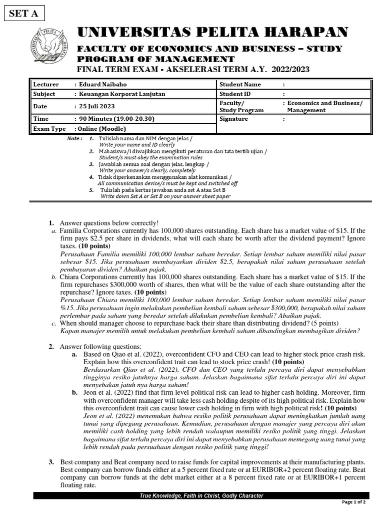 Final Exam KKL Set A | PDF
