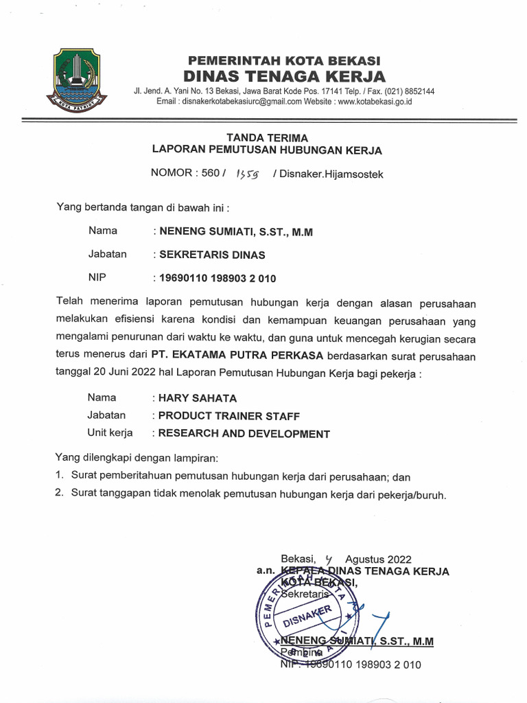 Surat Disnaker JKP | PDF