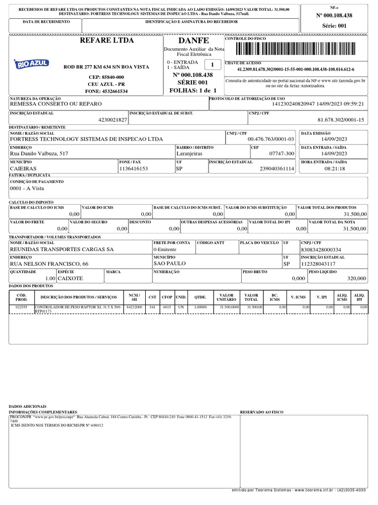 Danfe: Refare Ltda | PDF | Recibo | Comunicação escrita