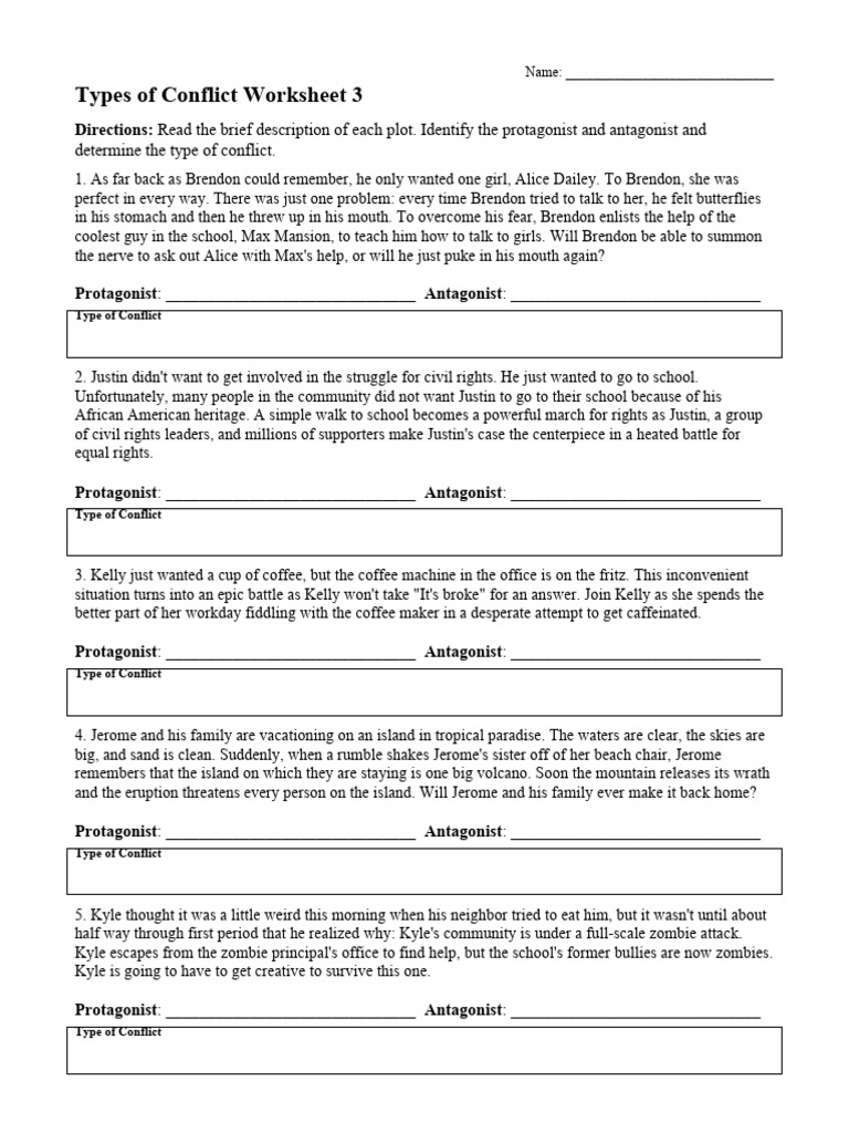 Types of Conflict Worksheet 3 | PDF | Social Science