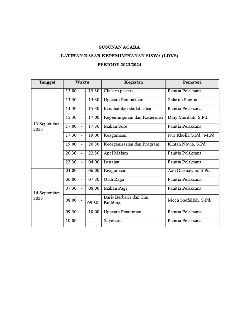 Rundown Acara LDKS | PDF