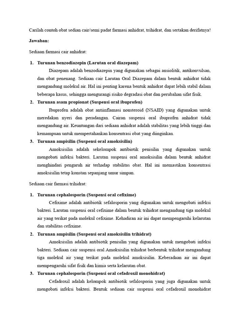 Contoh Obat Sedian Cairsemi Padat Farmasi Anhidrat, Trihidrat, Dan ...
