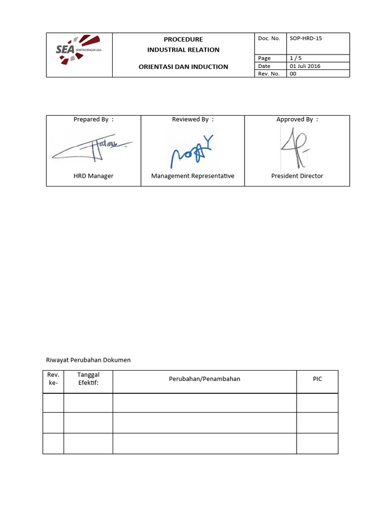 SOP-HRD-14 Prosedur Hubungan Industrial | PDF