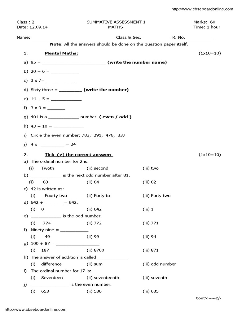 cbse-class-2-sa1-mathematics-2015 (1) | PDF | Mathematics