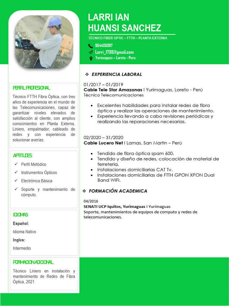 Curriculum Vitae - Larry Ian Huansi | PDF | Telecomunicaciones | Informática