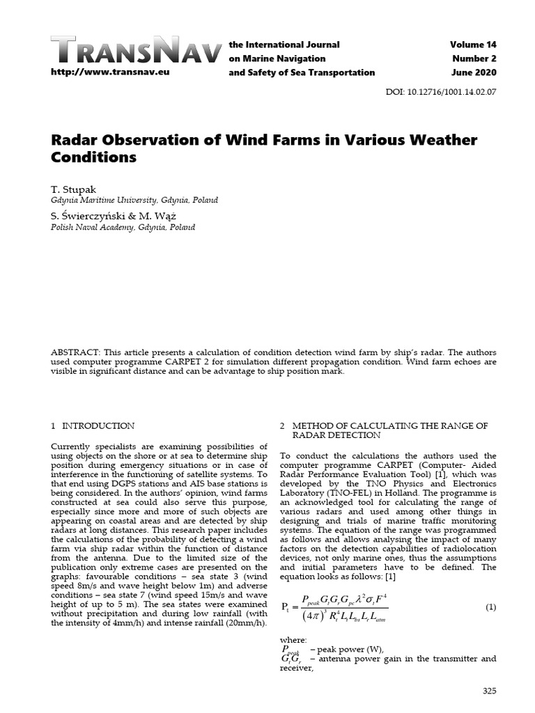 Radar Observation of Wind Farms in Various Weather Conditions | PDF