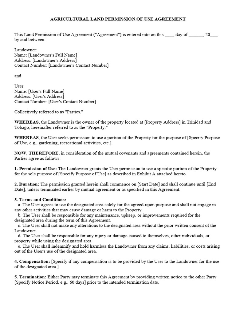 Agricultural Land Use Permission Agreement | PDF
