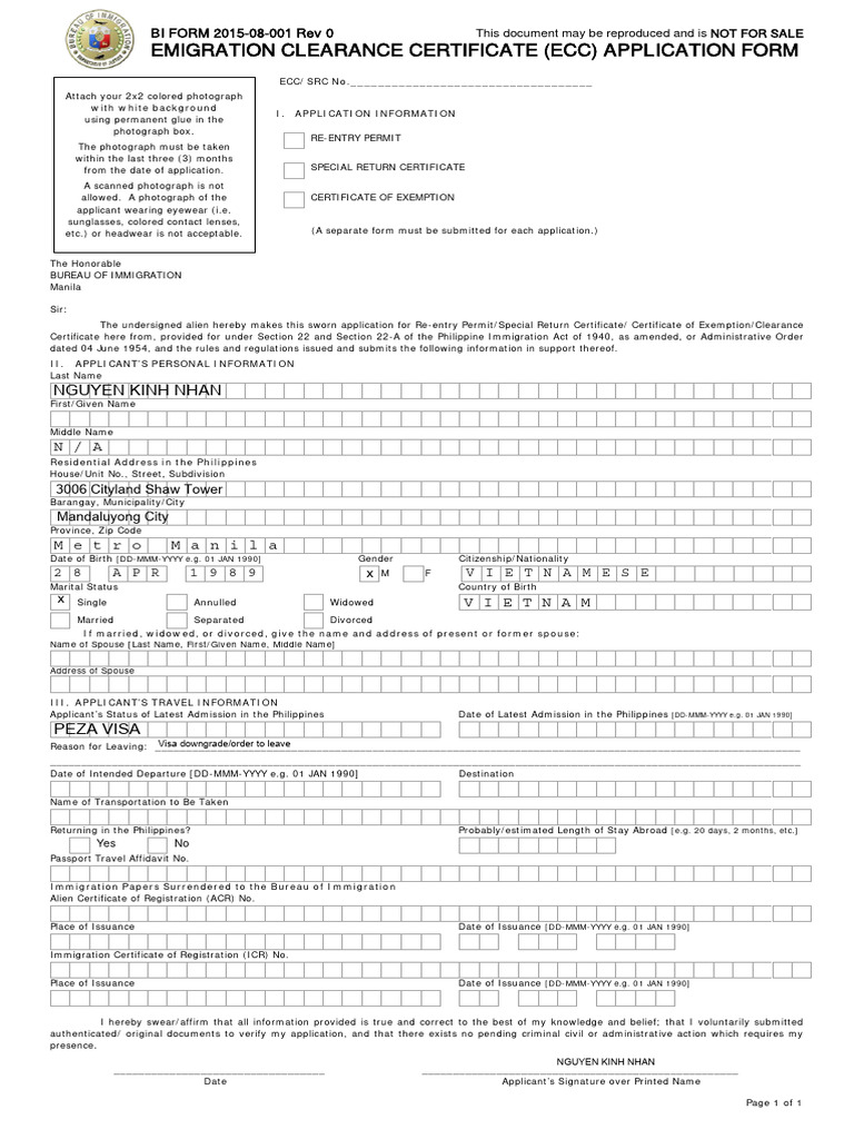 Ecc Form NKK | PDF | Travel Visa | Human Migration