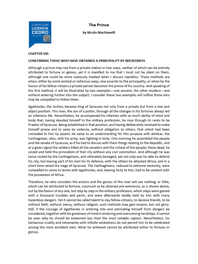 Machiavelli, N.The Prince - Selection | PDF | Law