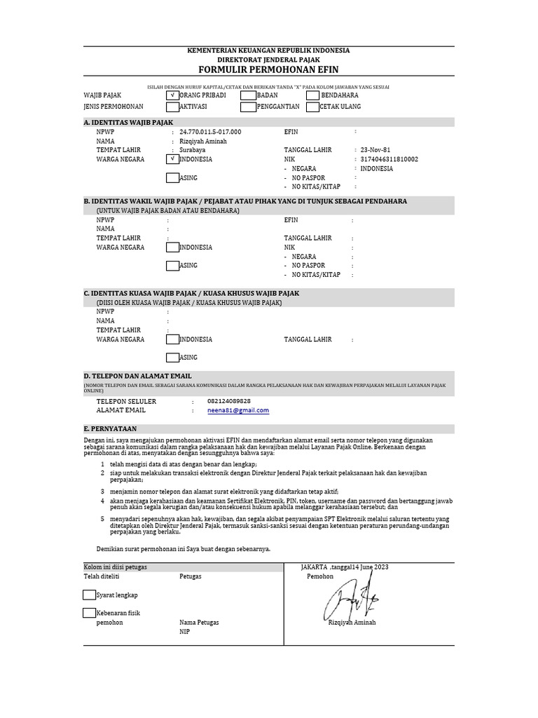 Form-Permohonan-Efin HRM W.Z | PDF