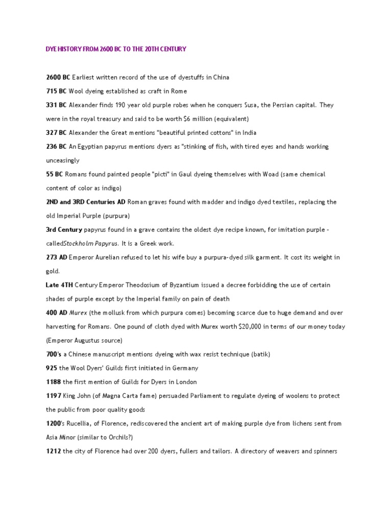 History of Dyeing: 2600 BC to 20th Century | PDF | Dye | Dyeing