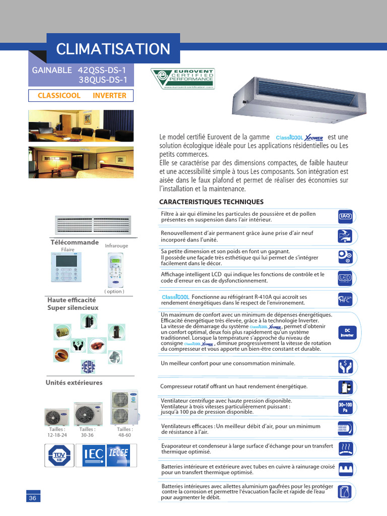 Split Gainable Inverter | PDF | Climatisation | Transfert thermique