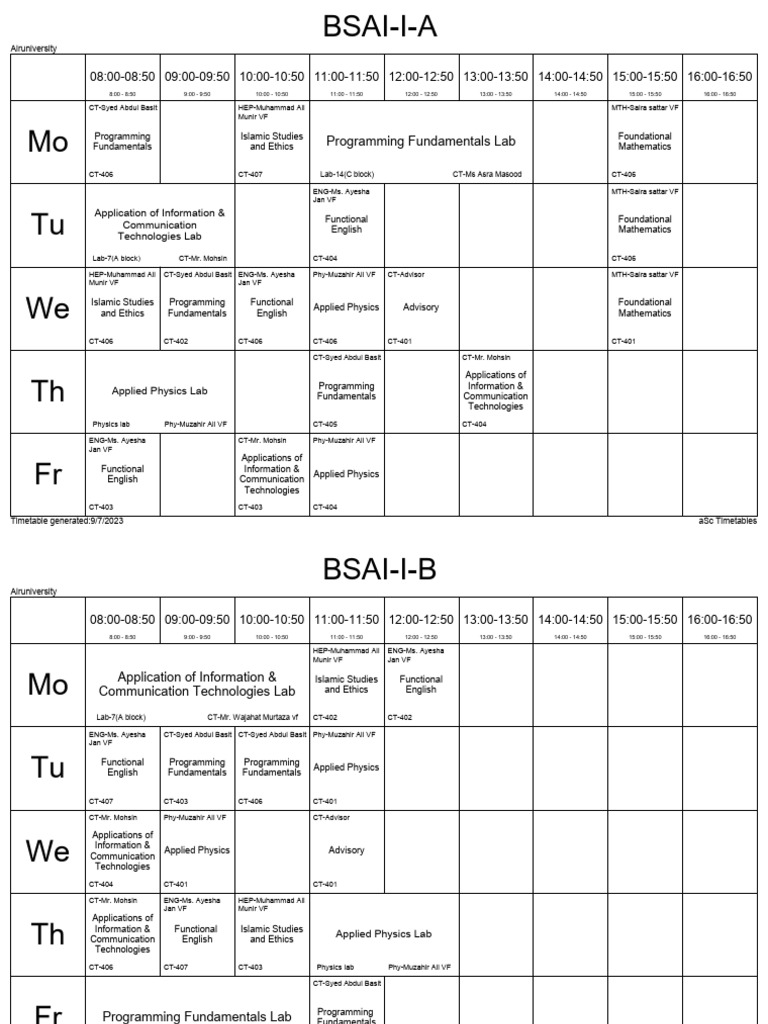 UPDATED Creative Technologies & CGD Class Timetable | PDF | Computing | Physical Sciences