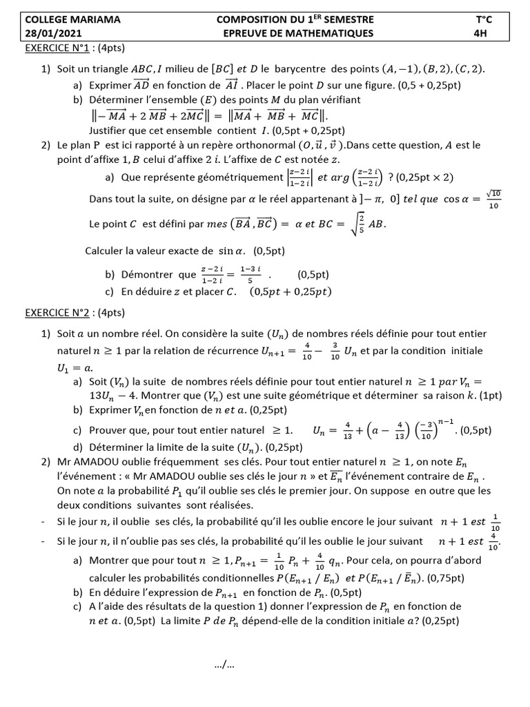 Maths Compo T°c | PDF | Algèbre | Algèbre générale