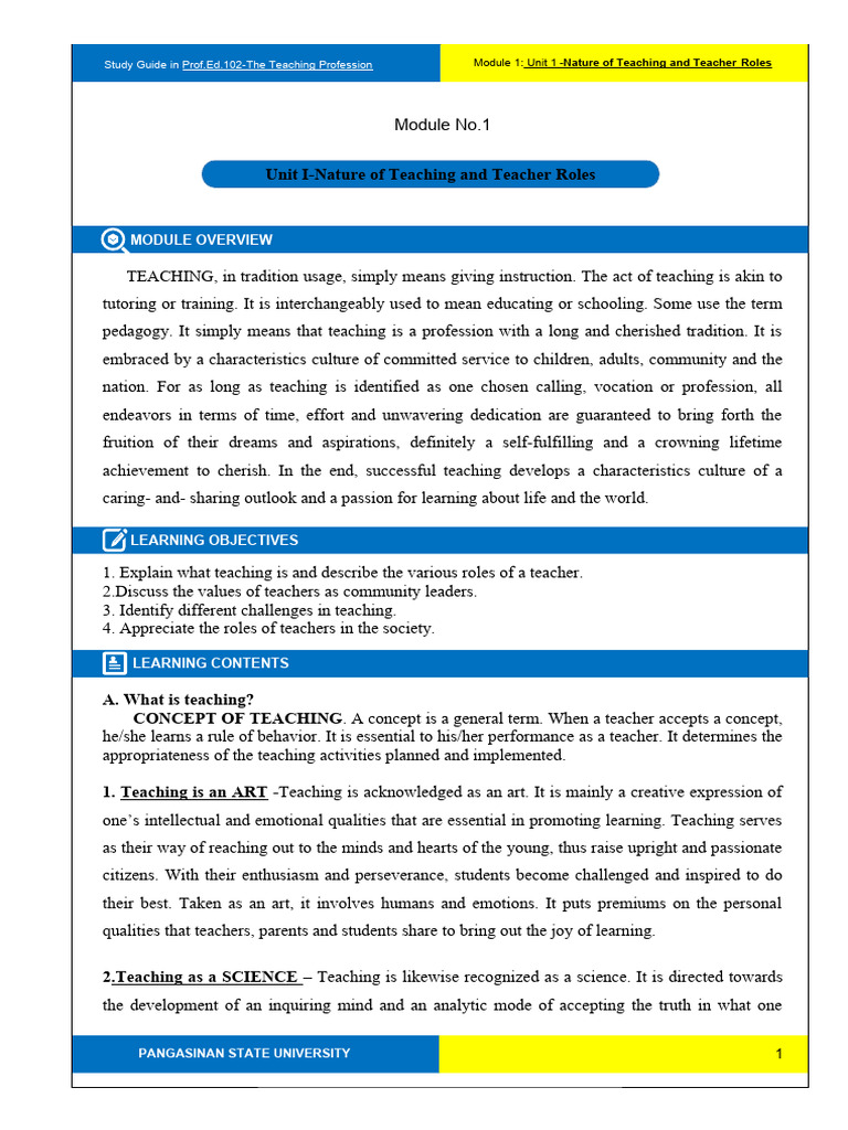 Module 1 The Teaching Profession | PDF | Learning | Teachers