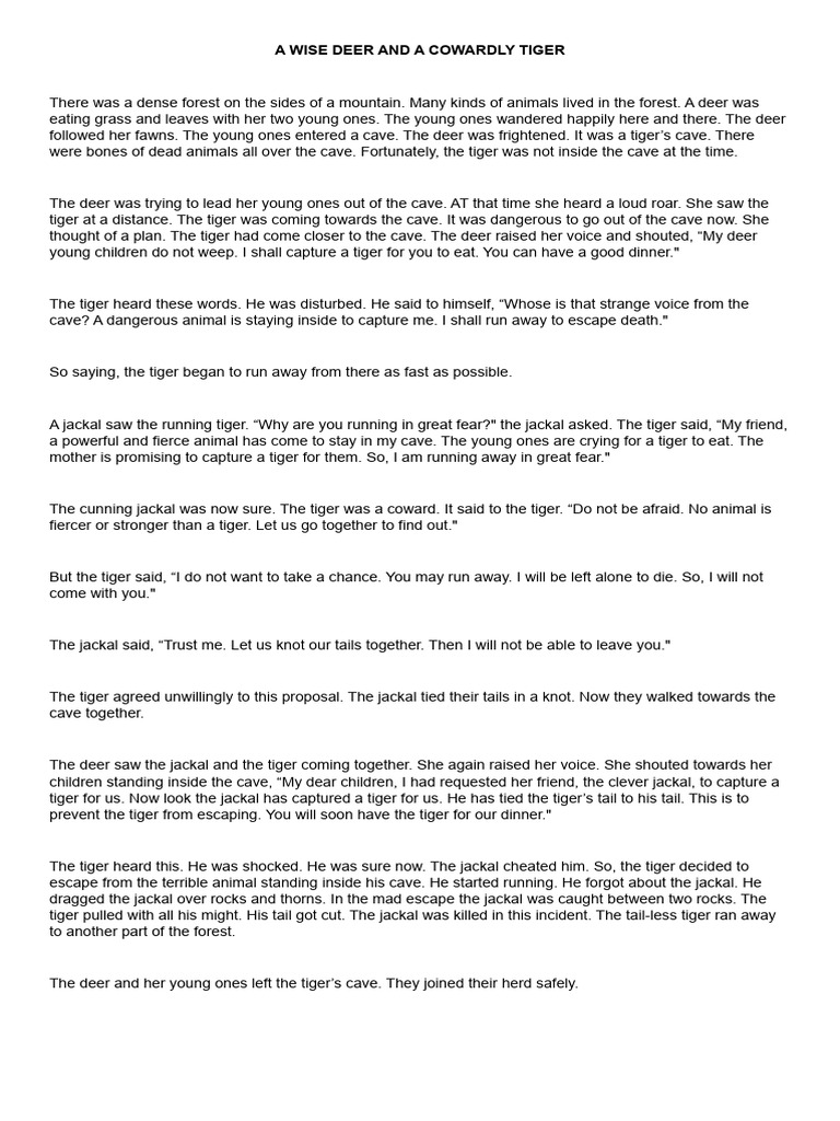 The Wise Deer Outsmarting a Tiger | PDF | Tiger | Deer