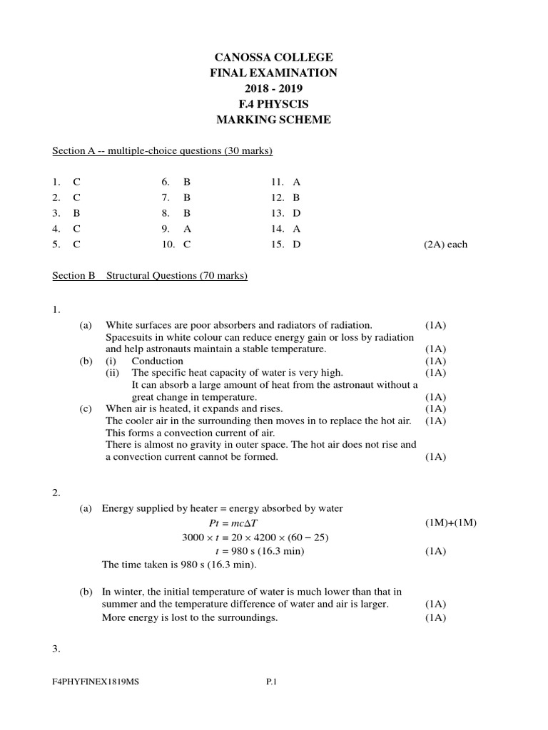 F4 Physics Exam Marking Scheme | PDF | Heat | Friction
