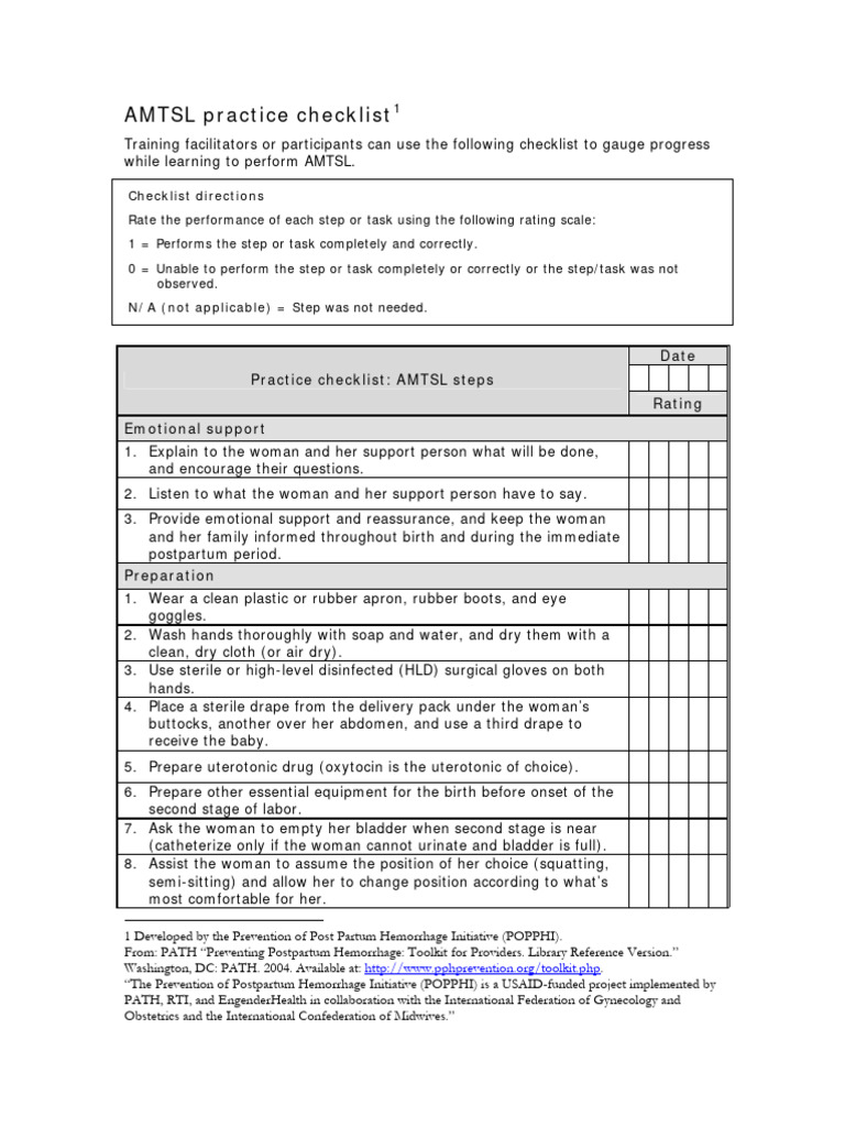 AMTSL Skills CHKLST | PDF | Childbirth | Uterus