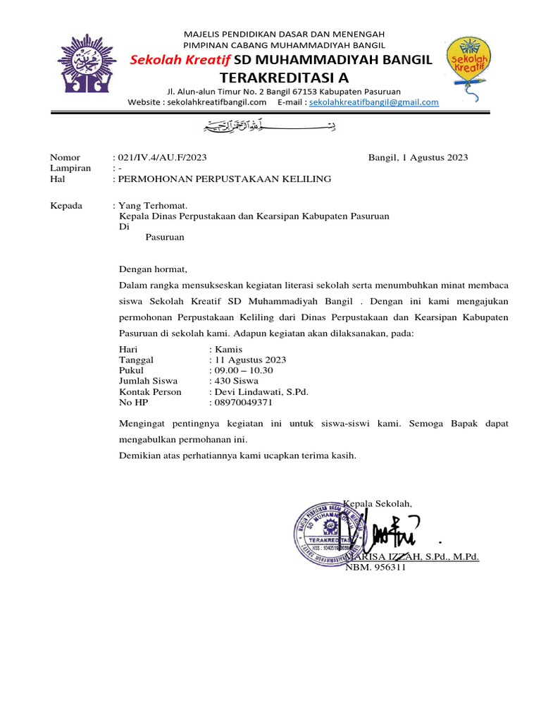 Surat Permohonan Perpus Keliling | PDF