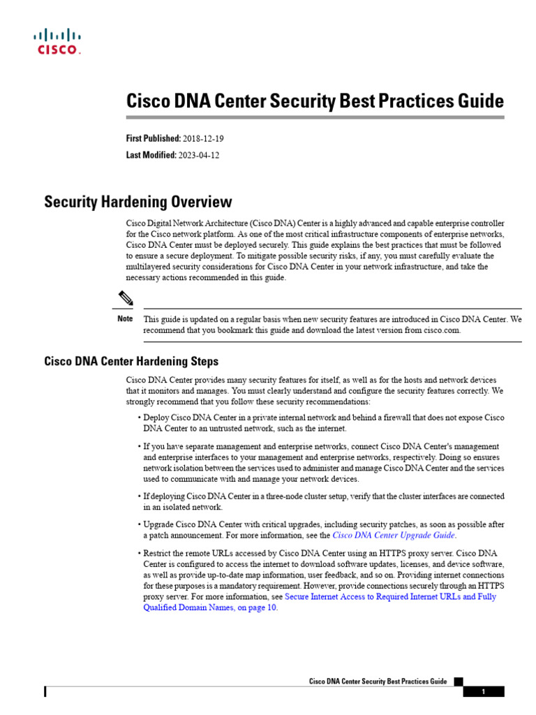 DnaCenter Security Best Practices Guide | PDF | Transport Layer Security | Port (Computer ...