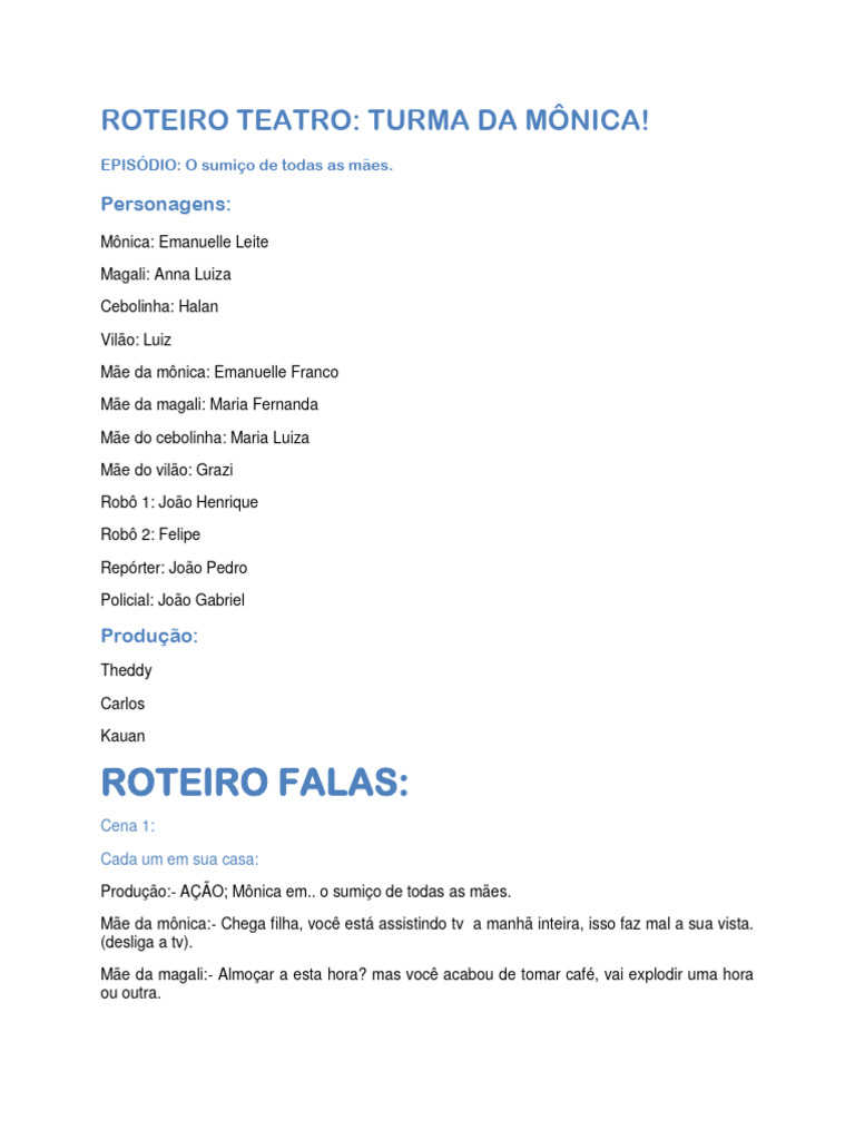 Roteiro Teatro, Turma Da Mônica | PDF