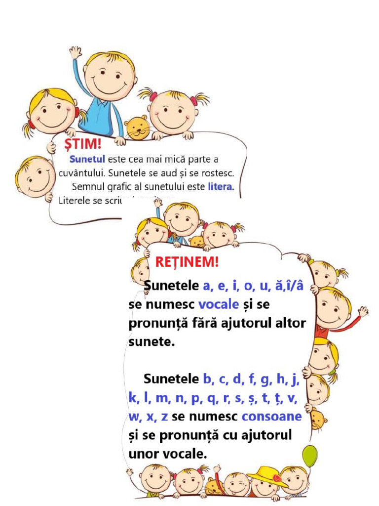 Sunetele Limbii Române - Vocale Și Consoane (De Lipit in Caiet) | PDF