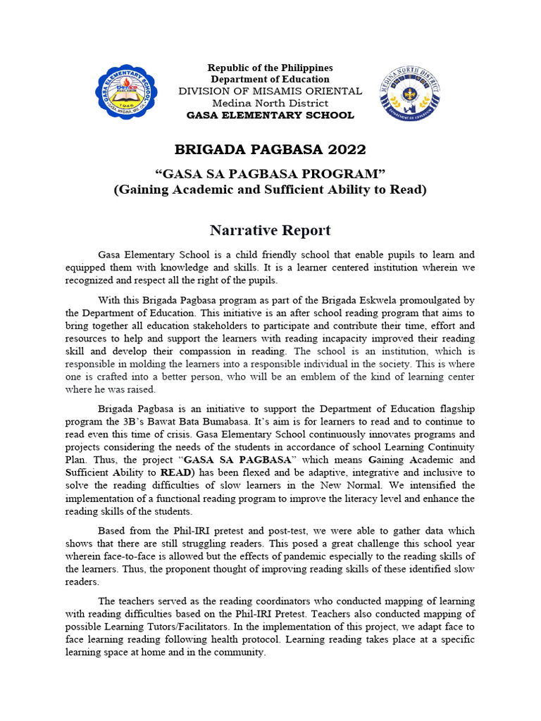 Narrative-Report..gasa Sa Pagbasa | PDF | Learning | Cognitive Science